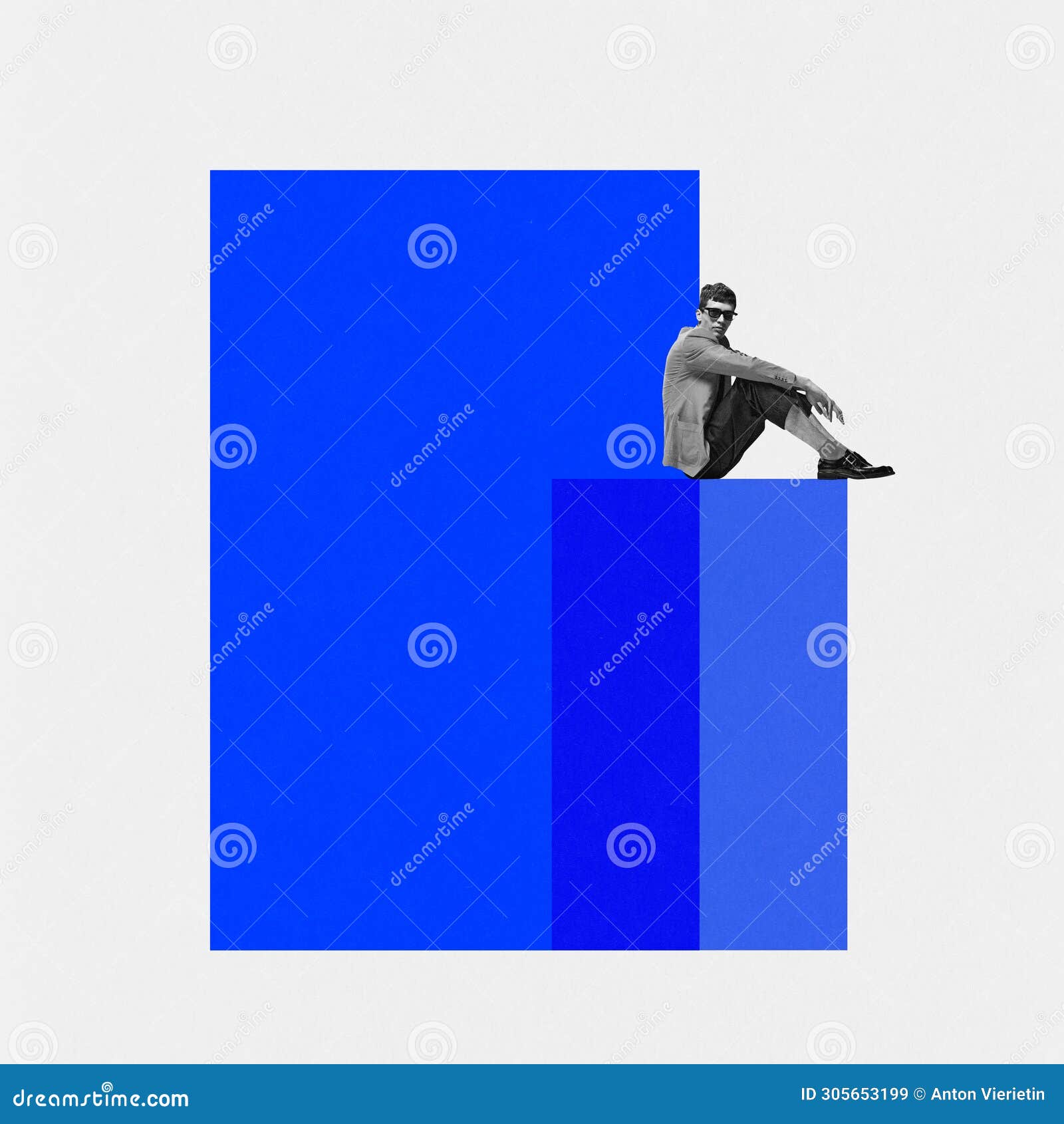 Modern Aesthetic Artwork. Man in Monochrome Filter Sitting on Edge of ...