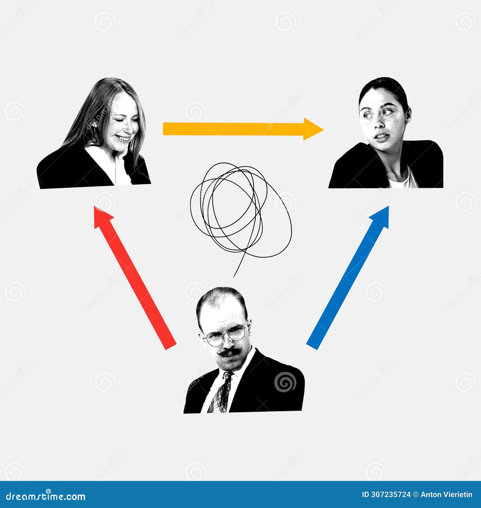 Modern Aesthetic Artwork. Three People with Arrows in Triangle Talking ...