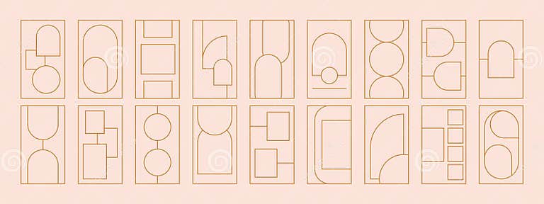 Modern Aesthetic Linear Frames. Square Rectangle with Geometric Forms ...