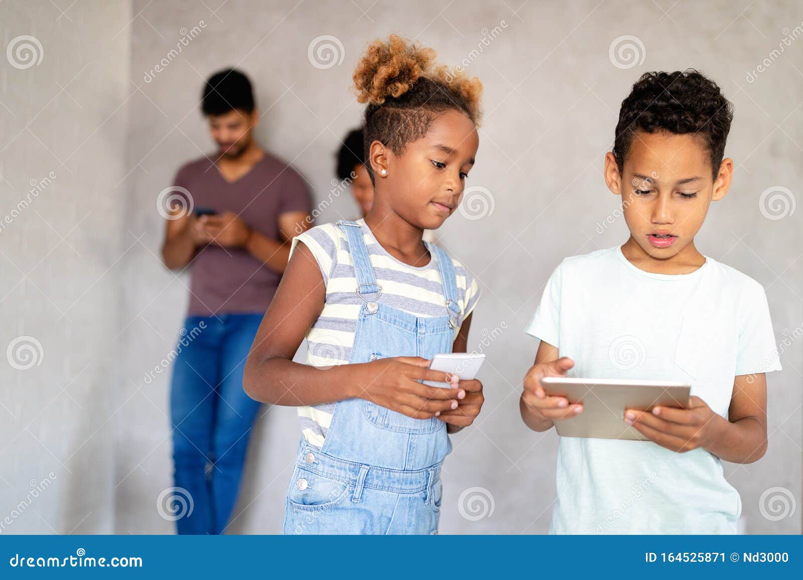 Modern Children Using Mobile Devices, Tablet, Smartphone. Technology ...