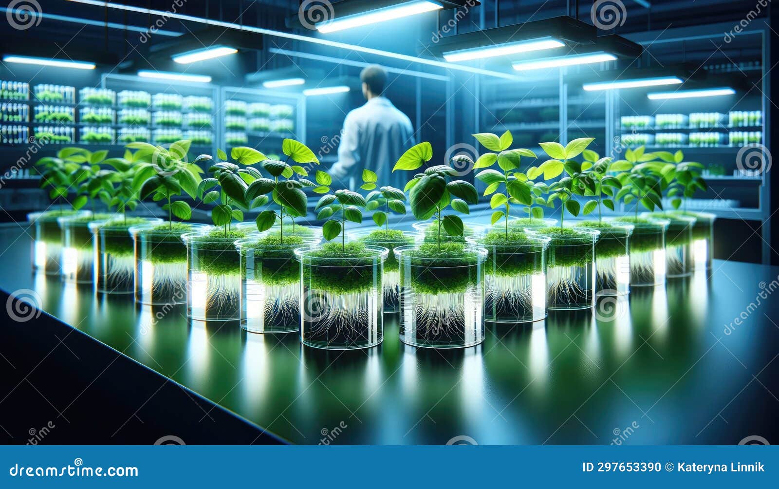 Modern Agricultural Science Laboratory with Rows of Plants Growing in ...