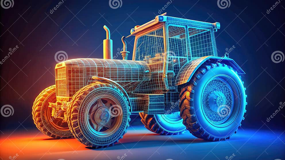 Modern Agricultural Tractor Wireframe Design a Detailed 3D Model ...
