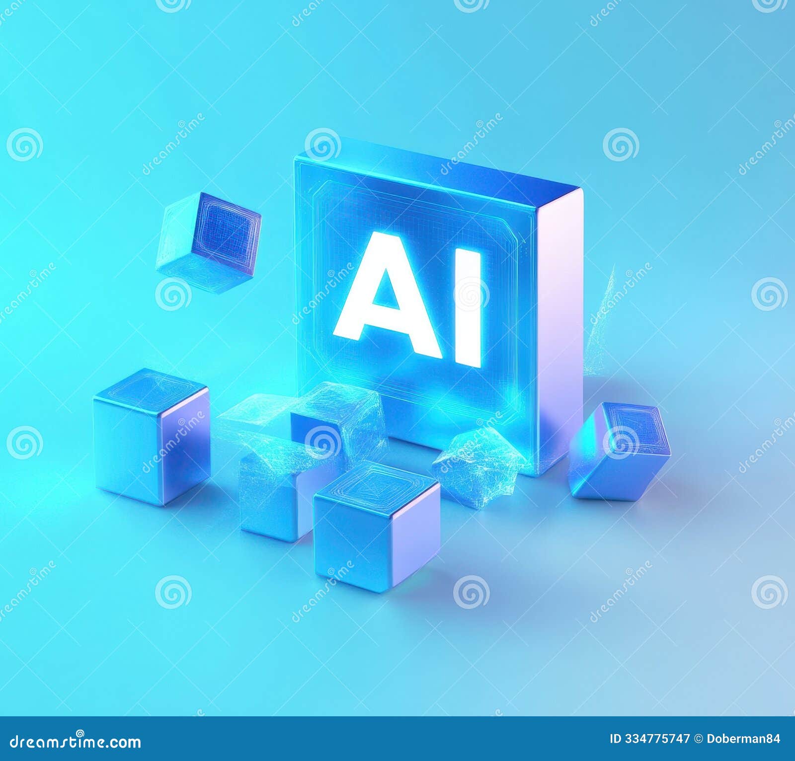 Futuristic AI Logo on a Blue and White Digital Background with Cubes ...