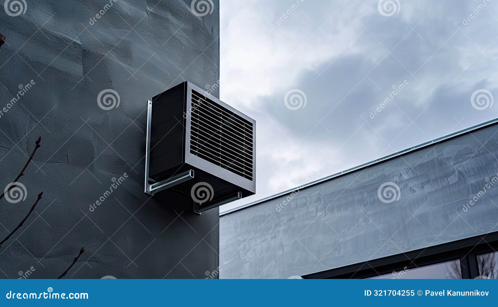 Modern Air Conditioner on a Grey Wall Stock Image - Image of structure ...