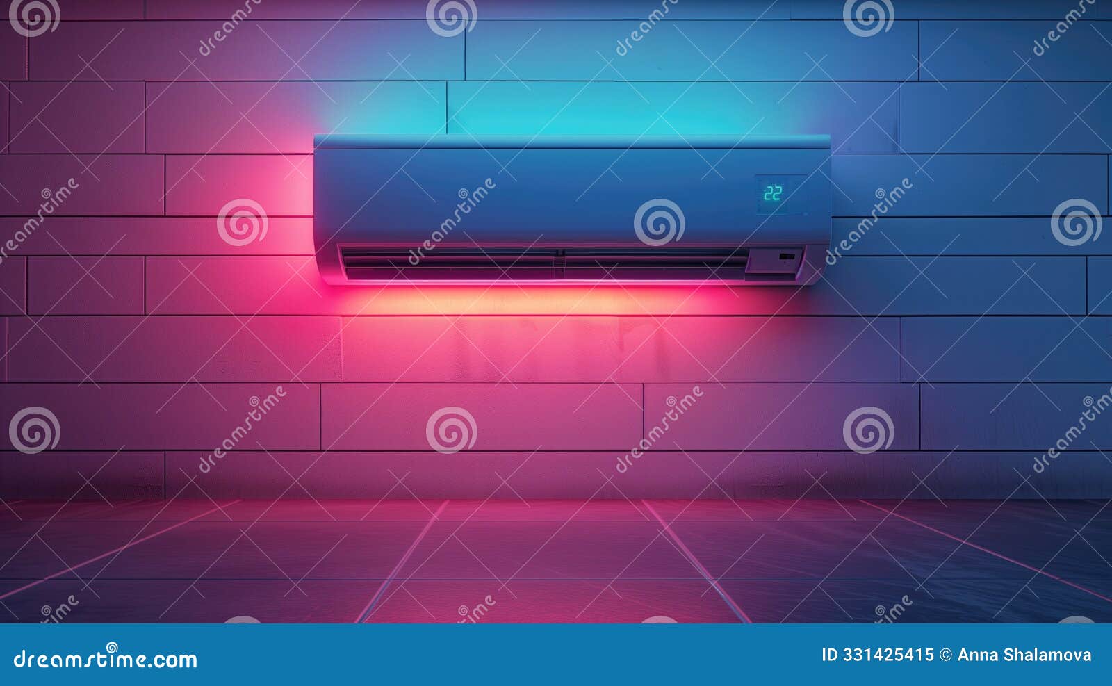 Modern Air Conditioner Unit Mounted on a Wall with Blue and Pink Neon ...