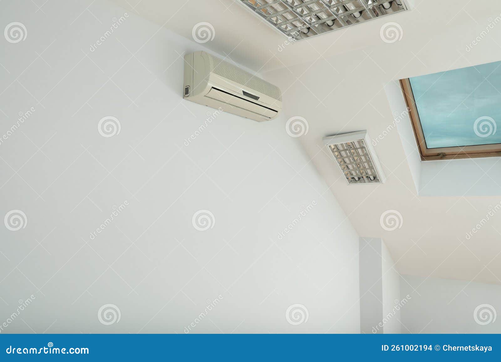 Modern Air Conditioner on White Wall Indoors Stock Photo - Image of ...