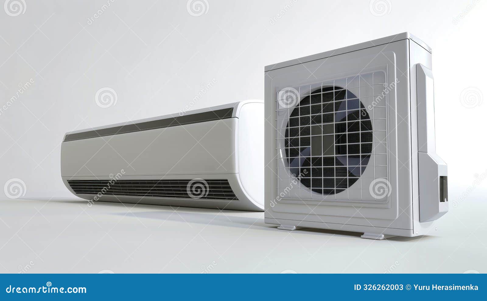 A Modern Air Conditioning System with an Indoor Unit on the Left and an ...