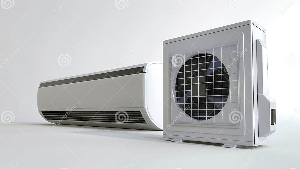 A Modern Air Conditioning System with an Indoor Unit on the Left and an ...
