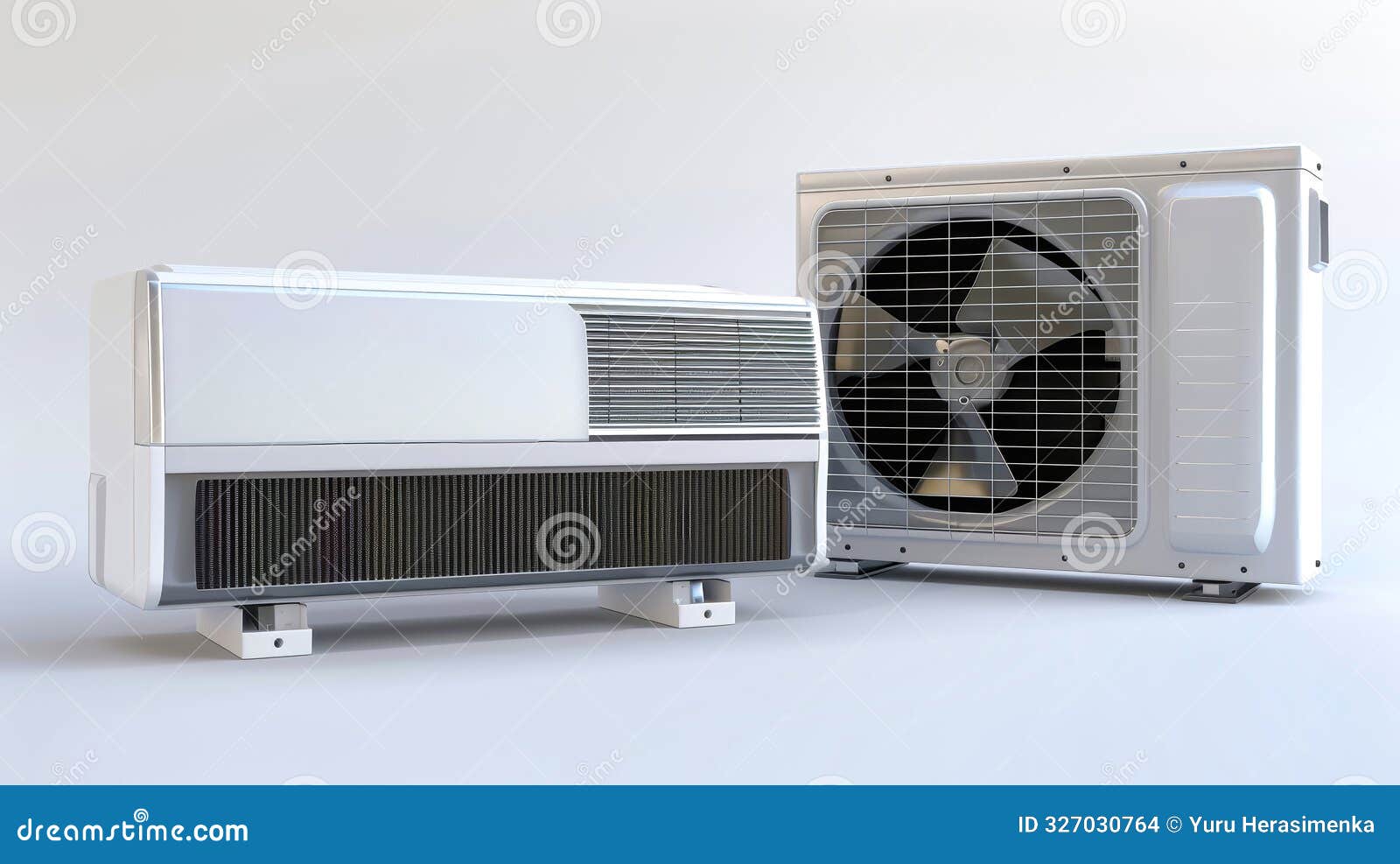 A Modern Air Conditioning System With A White Outdoor Compressor Unit ...