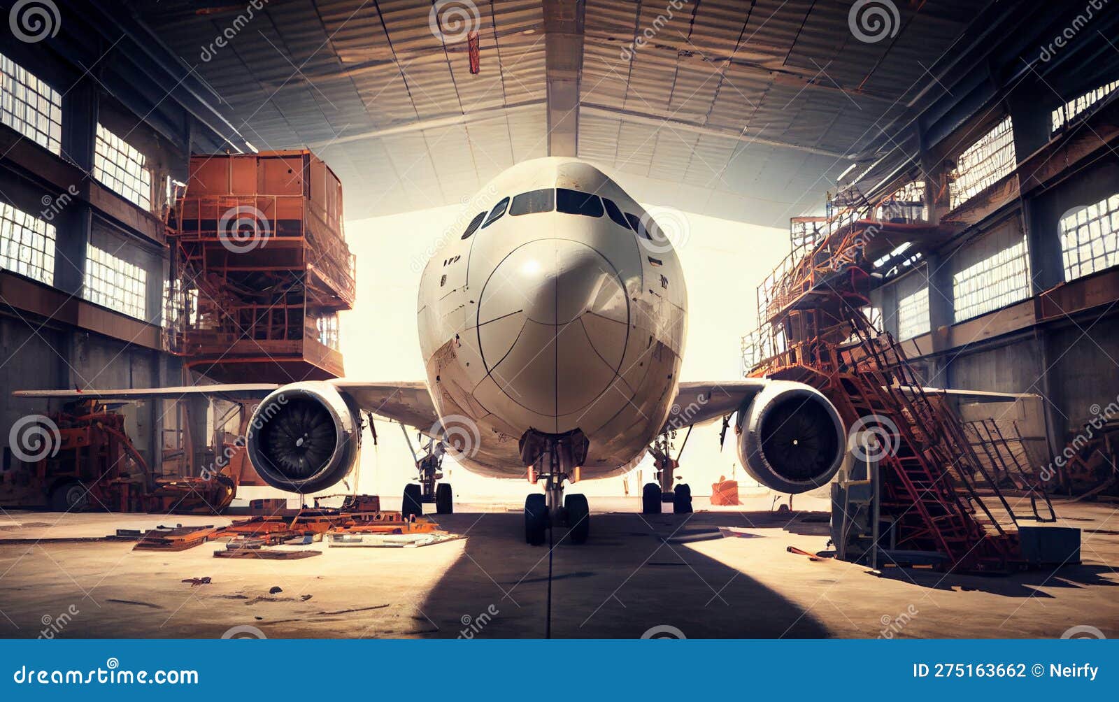 Modern Aircraft in the Hangar Stock Illustration - Illustration of ...