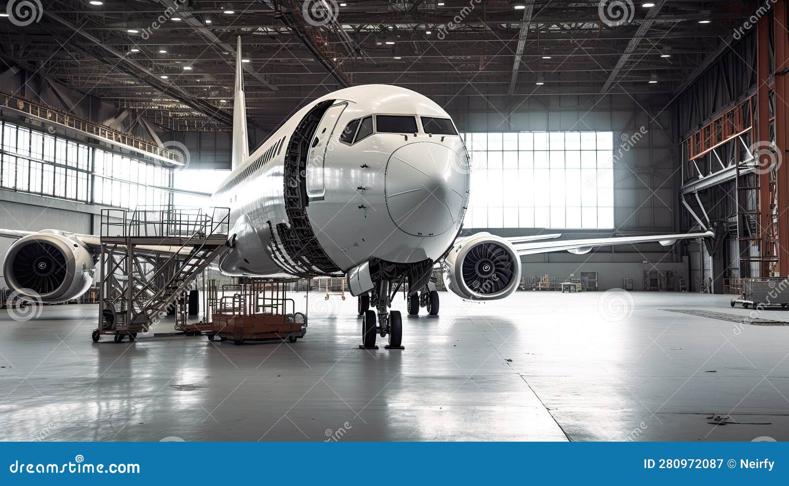 Modern Aircraft in the Hangar Stock Illustration - Illustration of dock ...