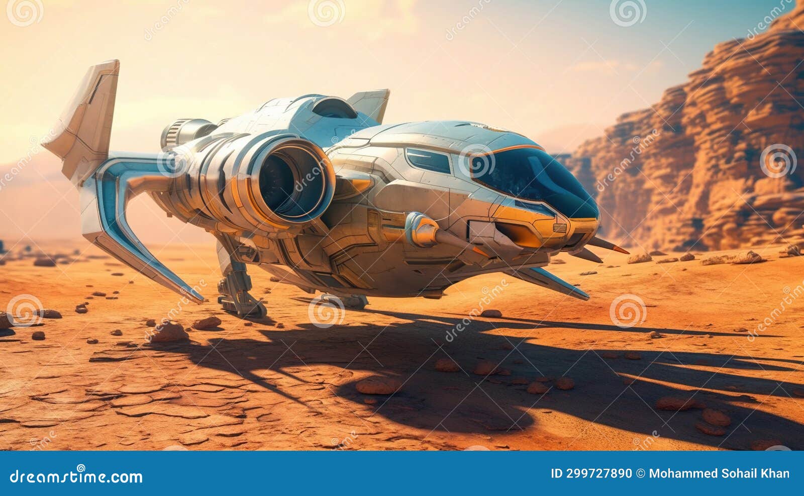 A Modern Aircraft Parked in Desert of Futuristic Technology Theme ...
