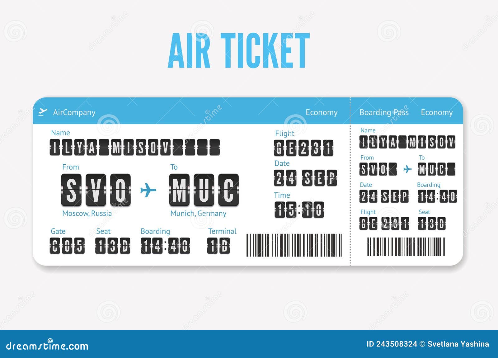 Airline Template of Boarding Pass. Vector Illustration of Paper Flight ...