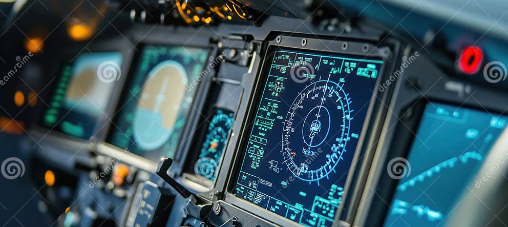 Modern Airplane Cockpit Control Panel Showing Flight Data and ...