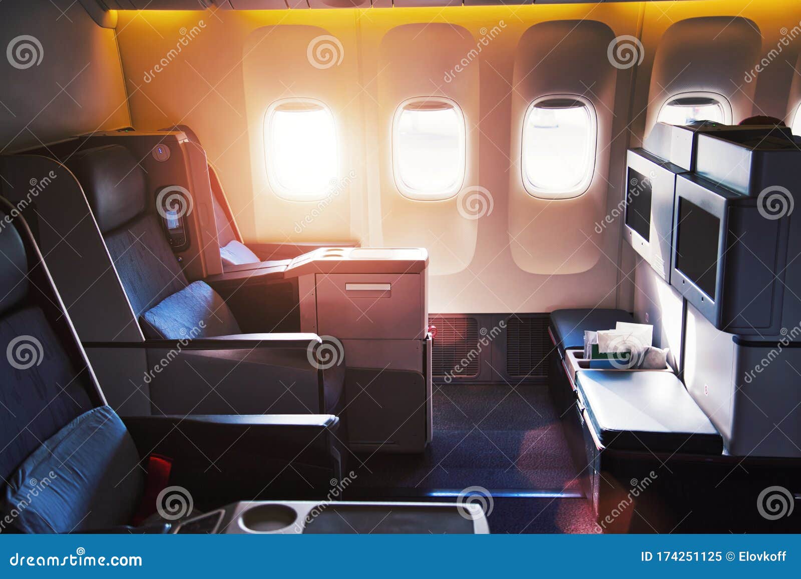 Modern Airplane Interiors, First Class Seats Stock Image - Image of ...