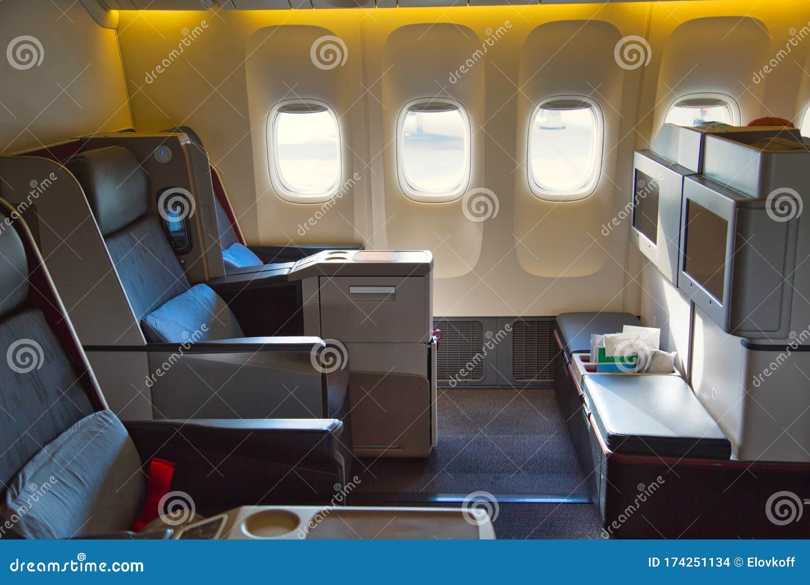 Modern Airplane Interiors, First Class Seats Stock Photo - Image of ...