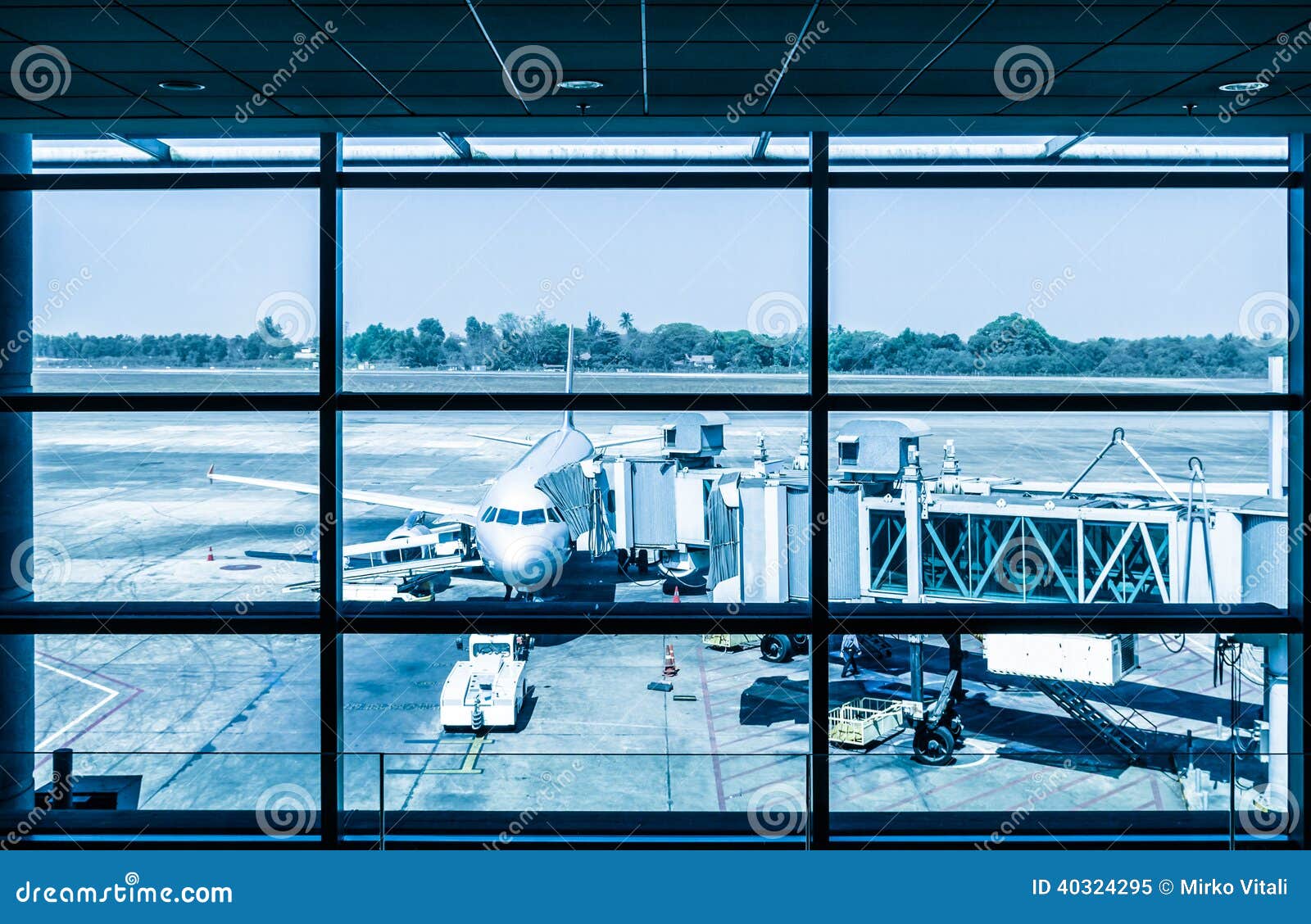 Modern Airport with Airplane at the Terminal Gate Stock Image - Image ...