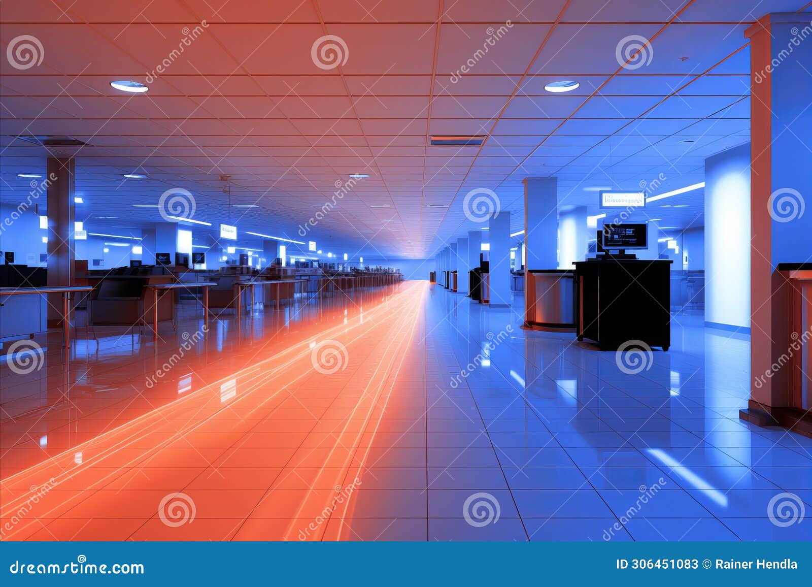 Modern Airport Baggage Screening Area Interior with Long Corridor and ...
