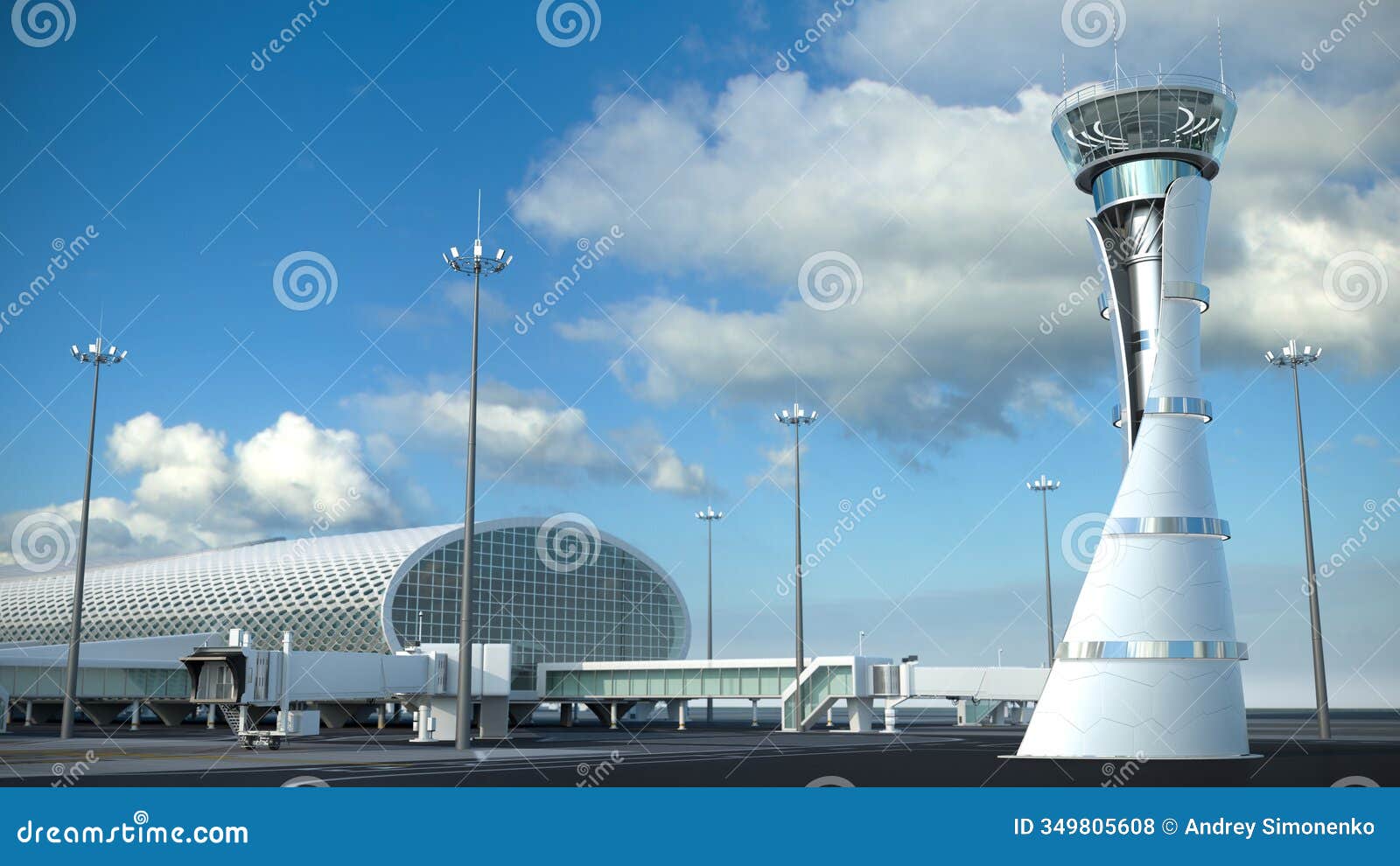 Modern Airport Control Tower and Terminal Structure Stock Illustration ...