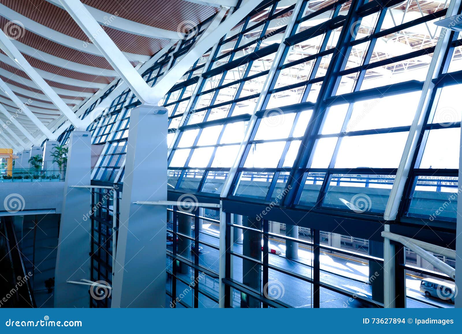 Modern Airport Interior Glass Wall Aisle Window Stock Photo - Image of ...