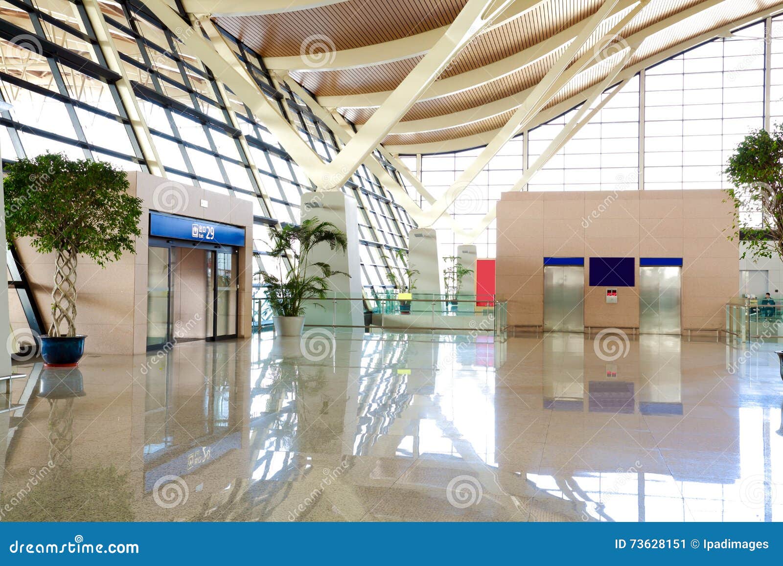 Modern Airport Interior Glass Wall Aisle Window Stock Image - Image of ...