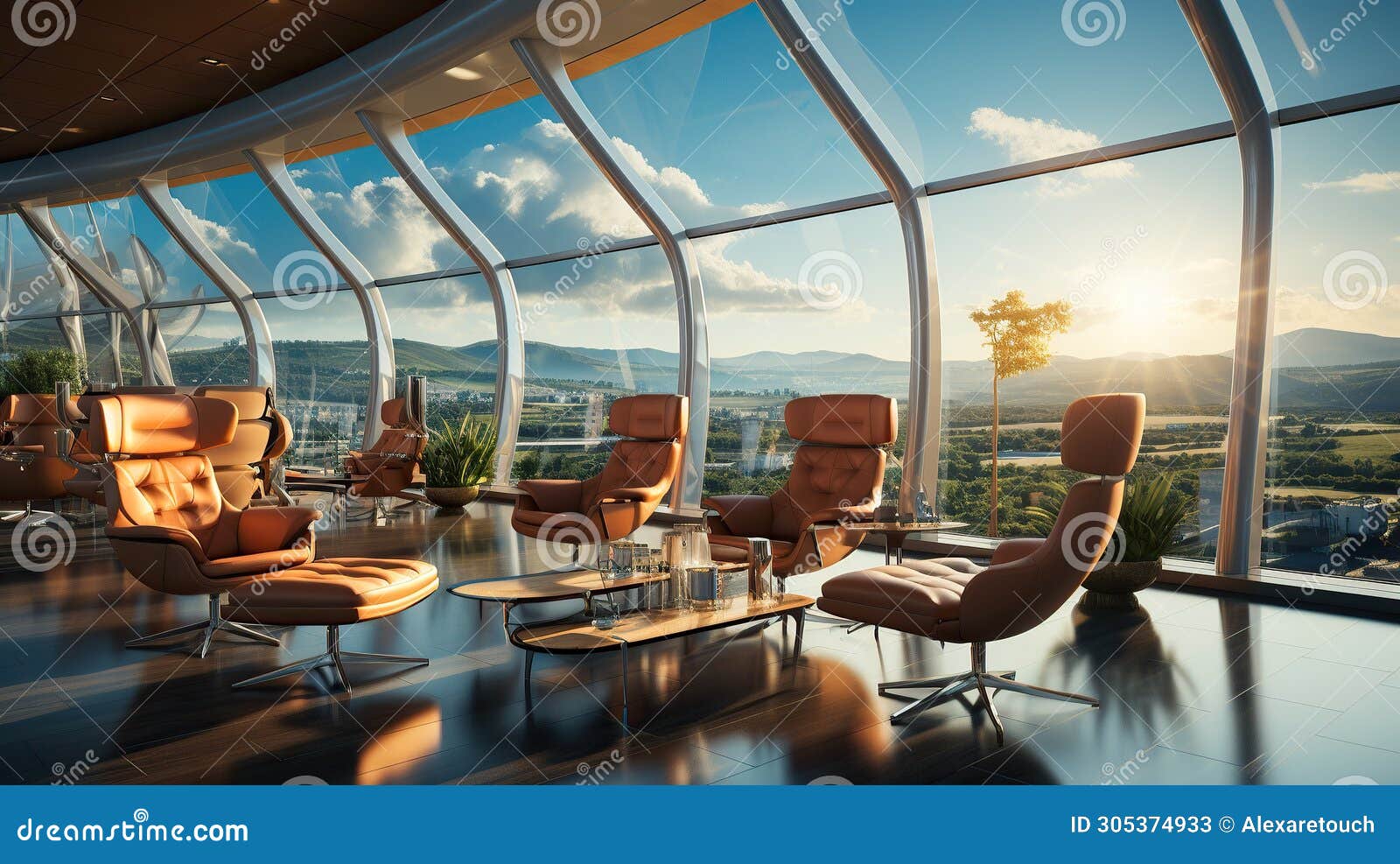 Modern Airport Lounge VIP with Comfortable Chairs and Large Viewing ...