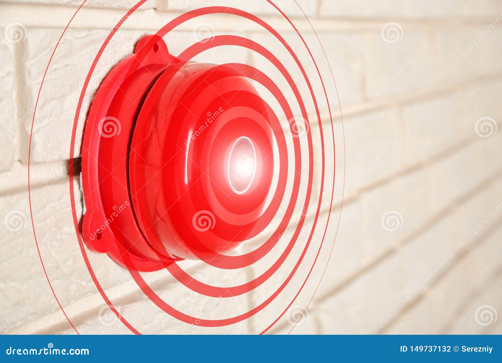 Modern Alarm Bell on Brick Wall Indoors Stock Photo - Image of detector ...