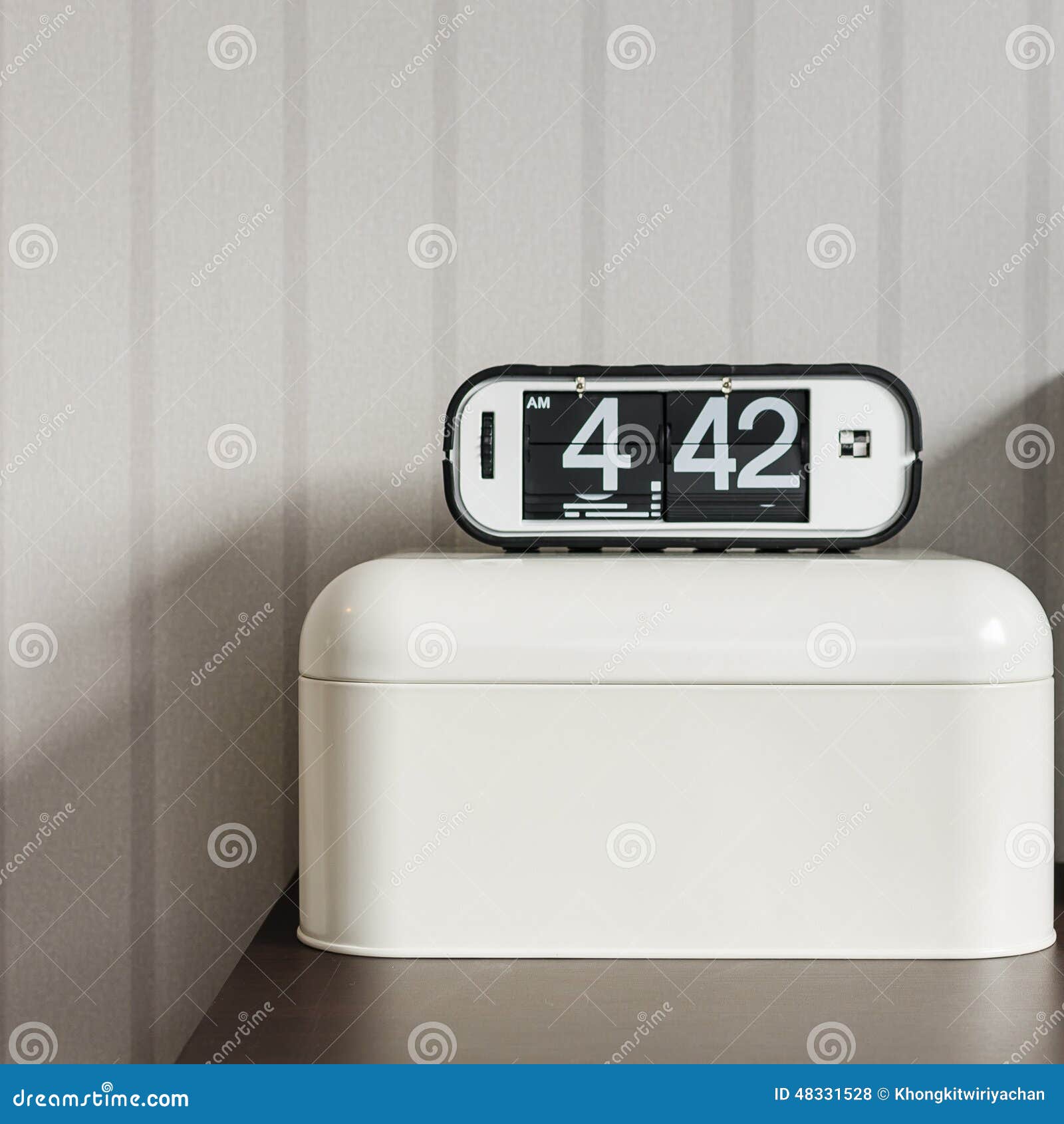Modern Alarm Clock on White Plastic Box Stock Photo - Image of clock ...