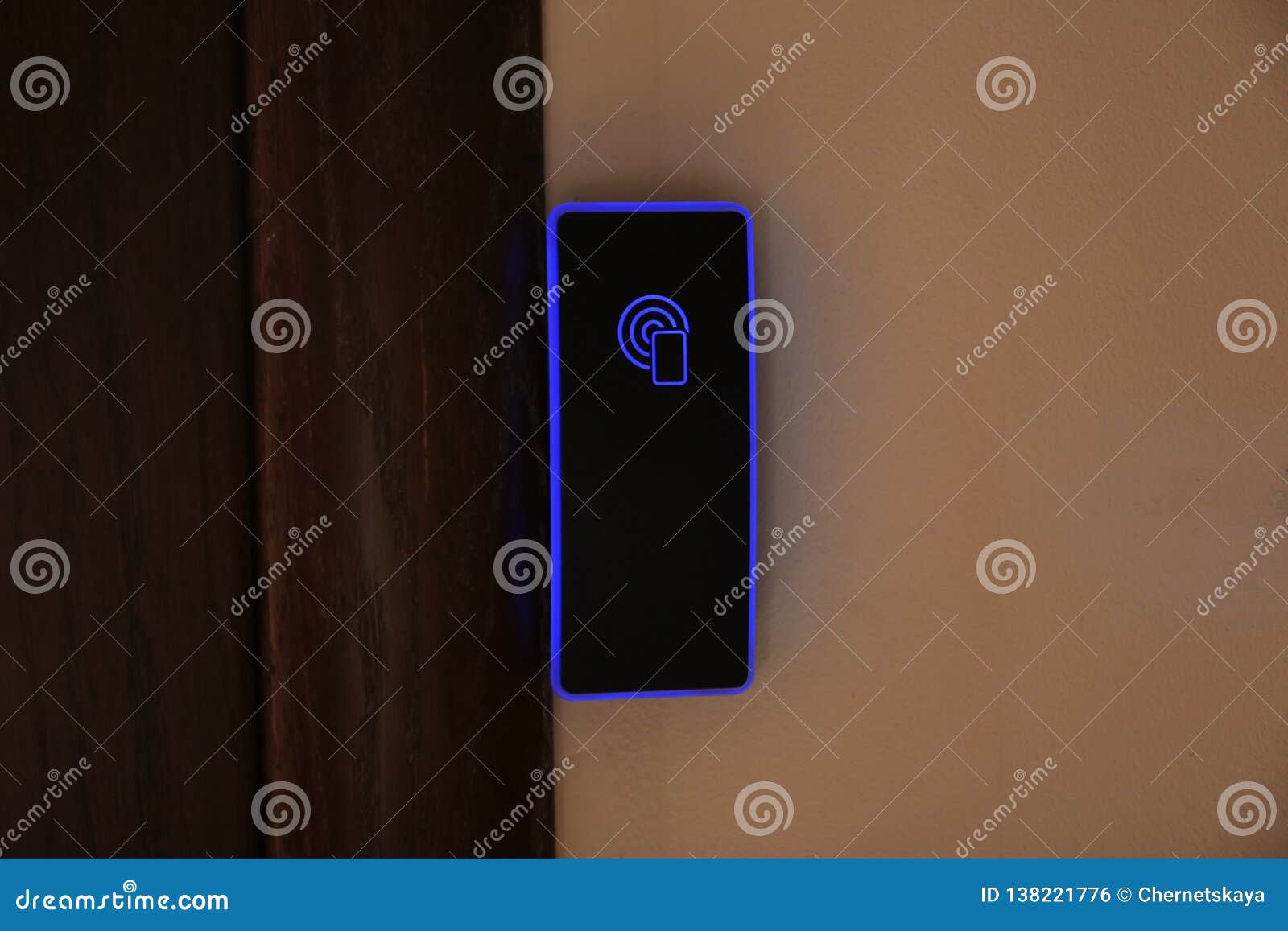 Modern Alarm System with Fingerprint Scanner on Color Wall Indoors ...