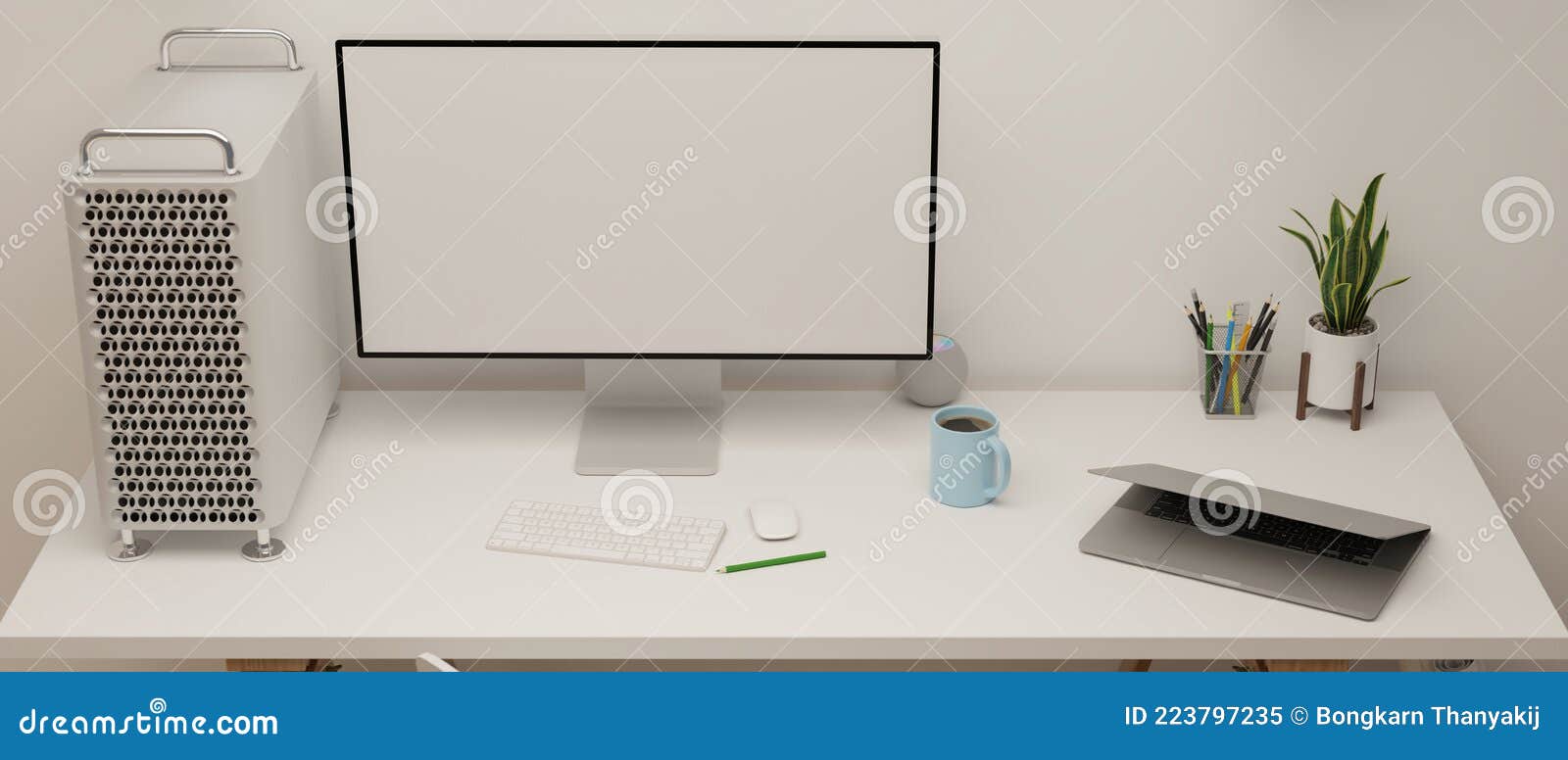 Modern All White Working Space with Desktop Computer Mock-up Stock ...