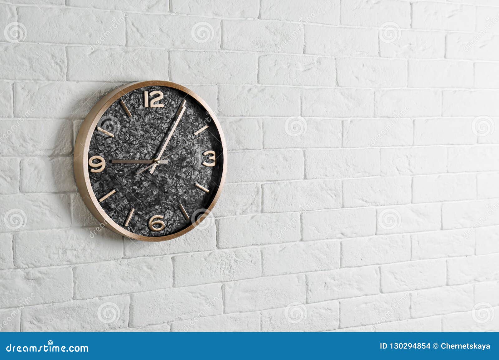 Modern Analog Clock Hanging on White Wall, Space for Text Stock Photo ...