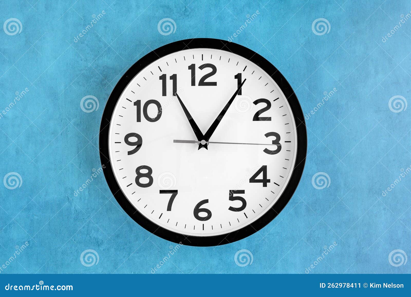 Modern Analog Clock, Round in Black and White, on a Blue Background ...
