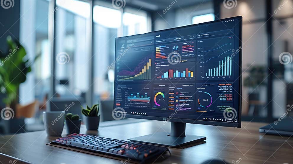 Modern Analytics Display on Computer Monitors Stock Illustration ...