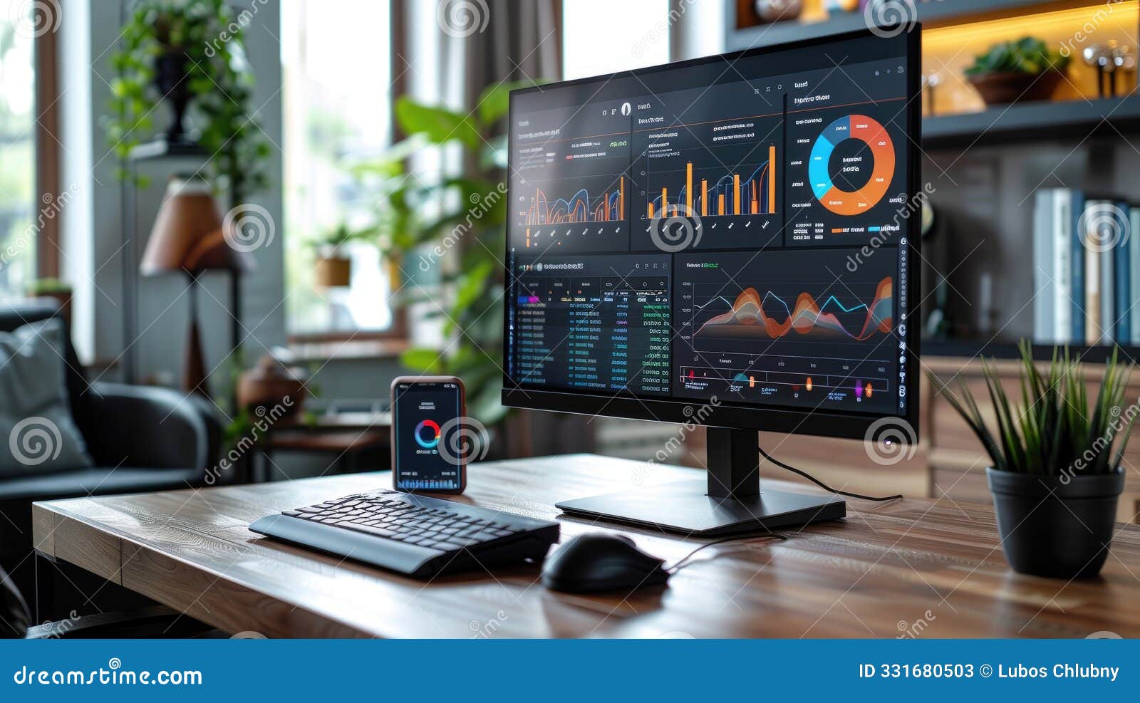 Modern Analytics Display on Computer Monitors Stock Illustration ...