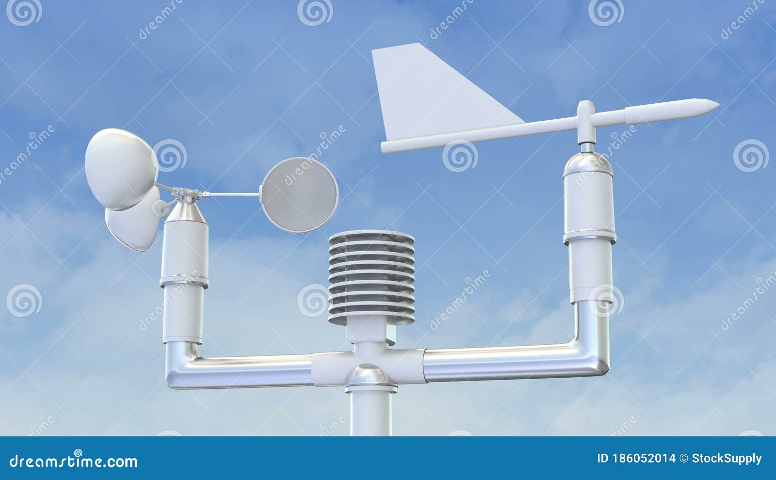 Modern Anemometer and and Wind Vane with Clouds in Background. Stock ...