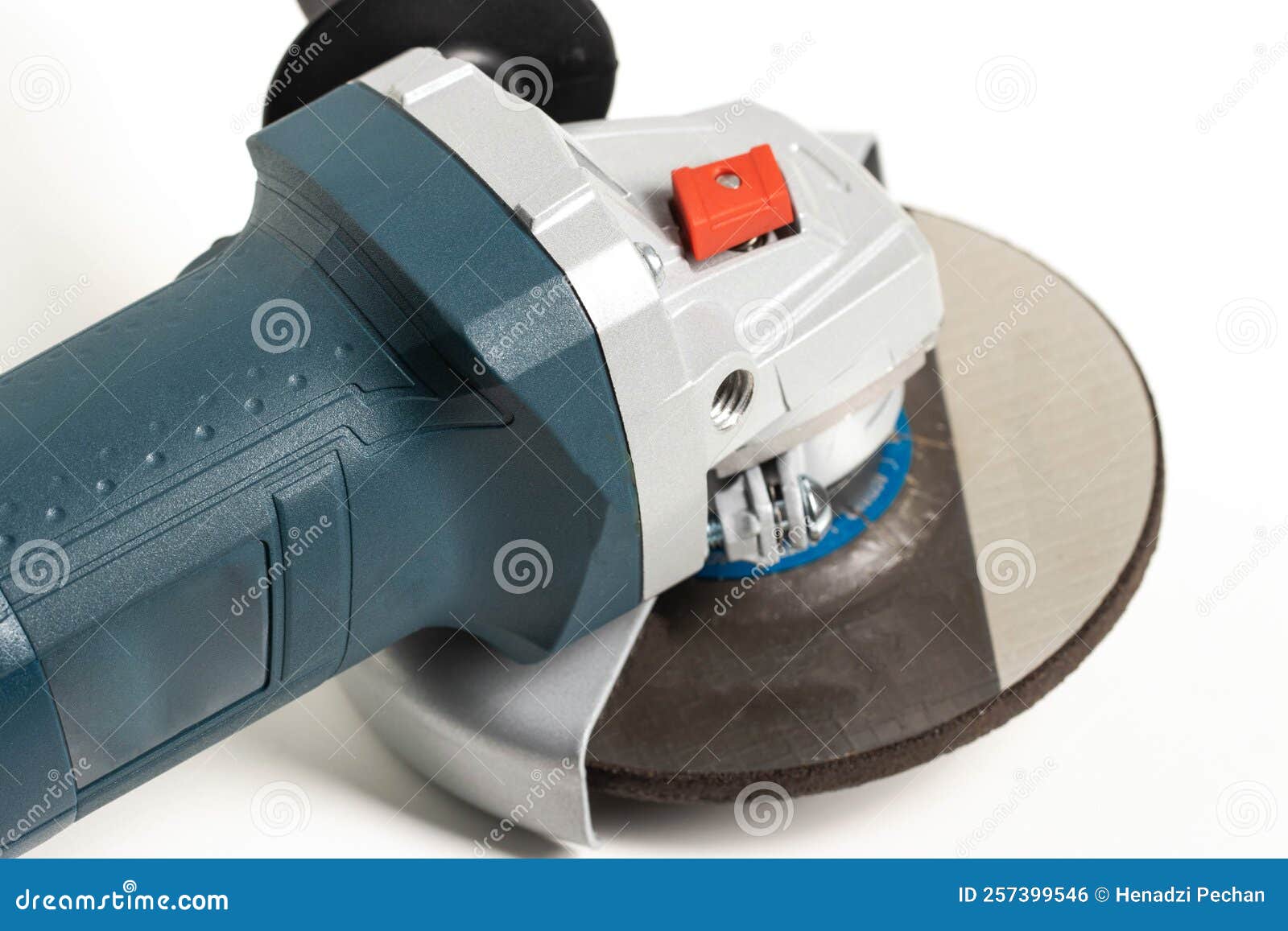 Modern Angle Grinder with Red Spindle Lock Button. Close-up, Smooth ...