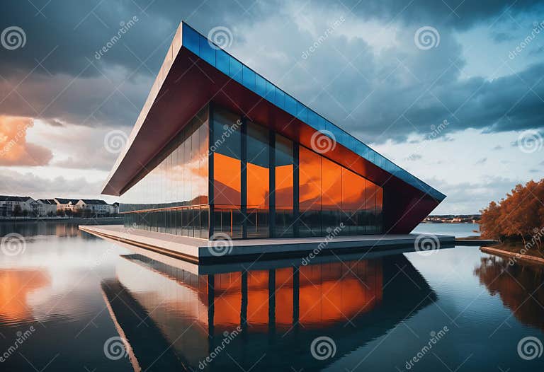 A Modern, Angular Building with a Reflective Glass Facade Stock ...