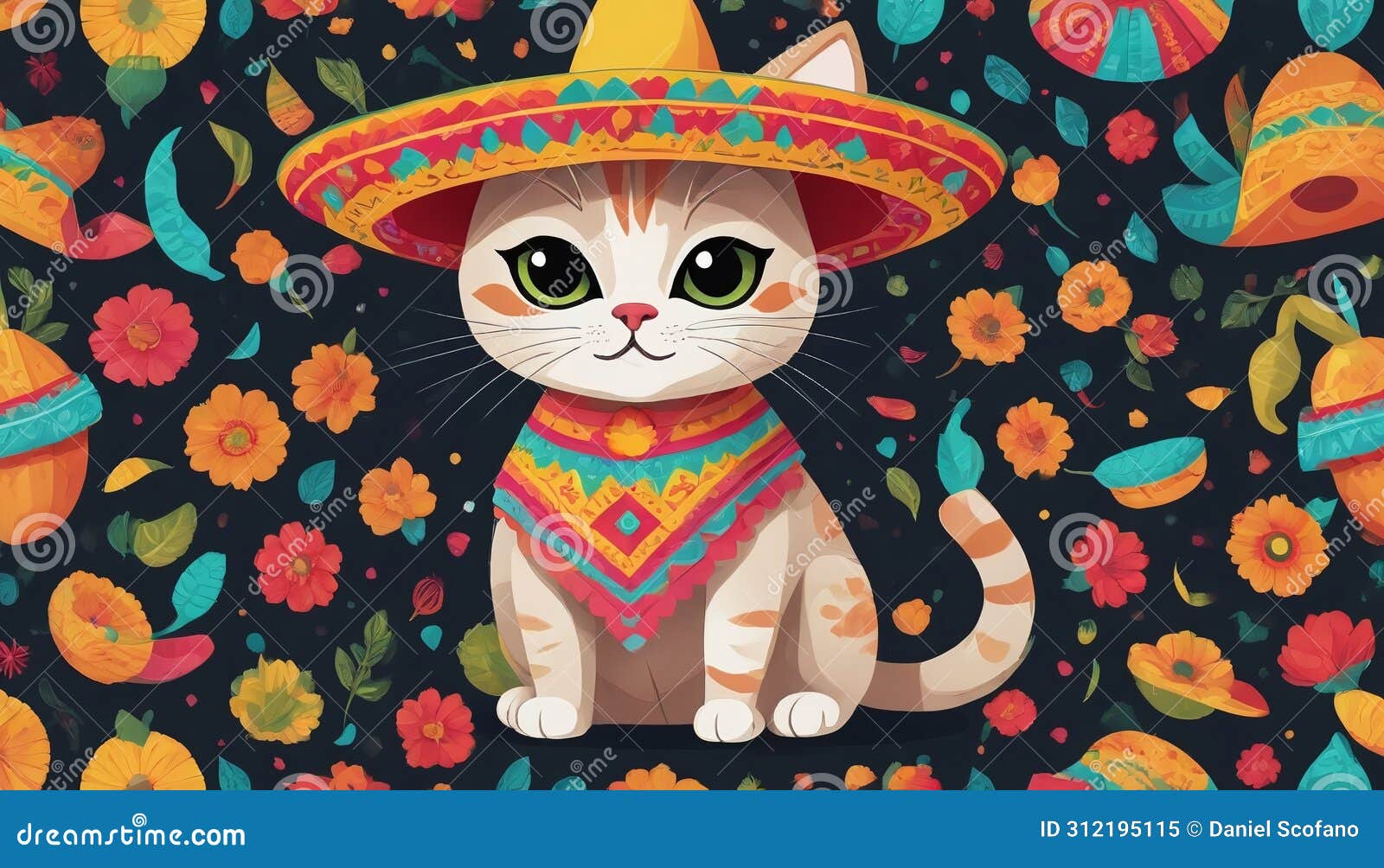 Modern Animated Mexican Cat for Cinco De Mayo. Generative AI Stock ...