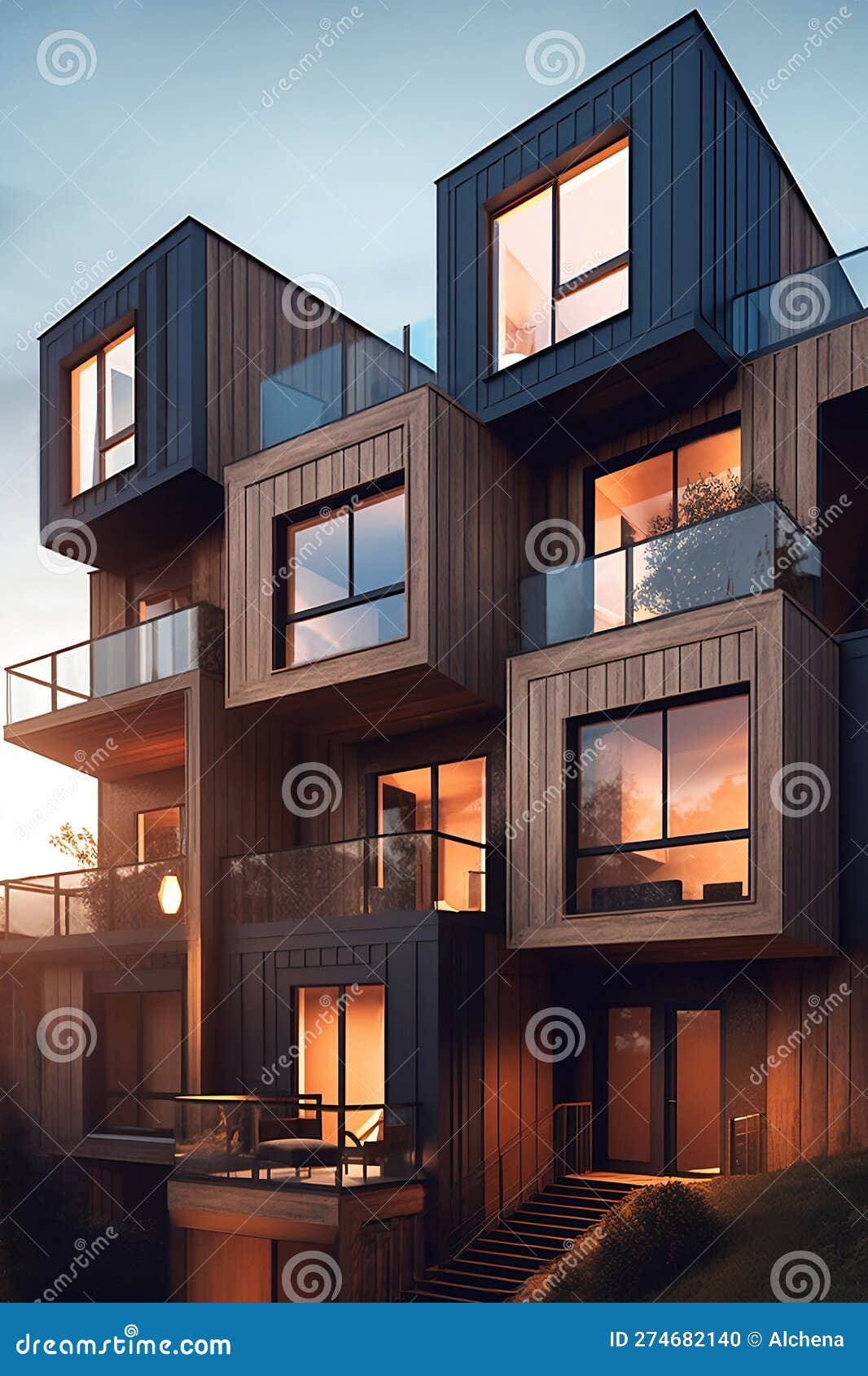 Modern Apartment Building Evening View 3D Sketch Stock Photo - Image of ...