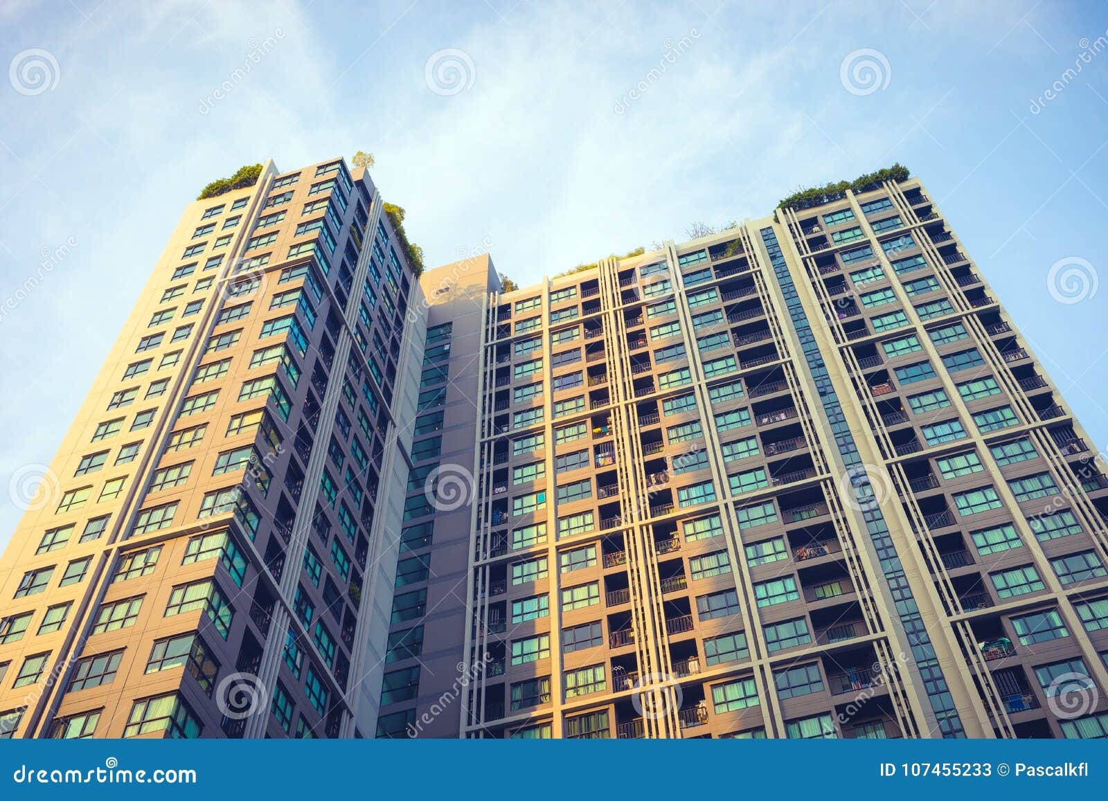 Modern Apartment Building Exterior with Blue Sky . Stock Image - Image ...