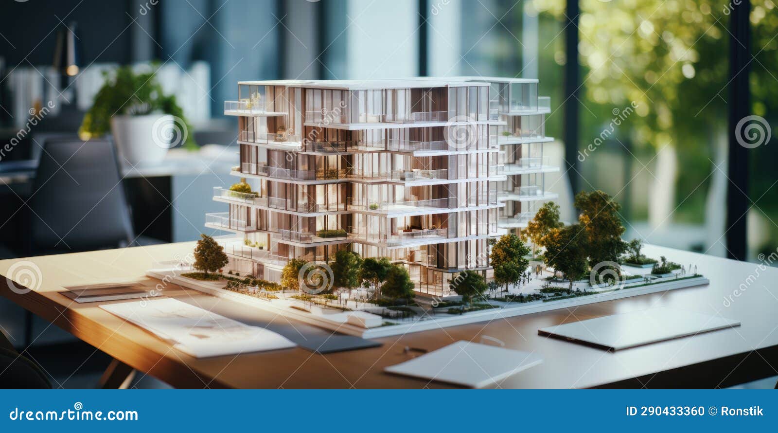 Modern Apartment Building Scale Model on the Desk in Architect Office ...