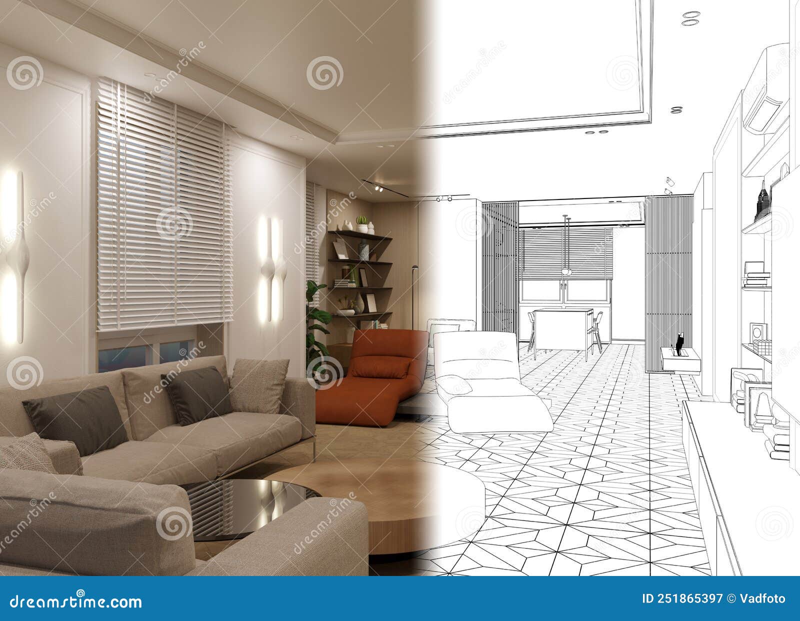 Residential Interior Visualization, 3D Illustration Stock Illustration ...