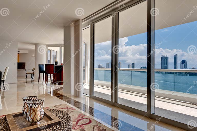 Modern Apartment with Ocean View Stock Image - Image of lifestyle ...