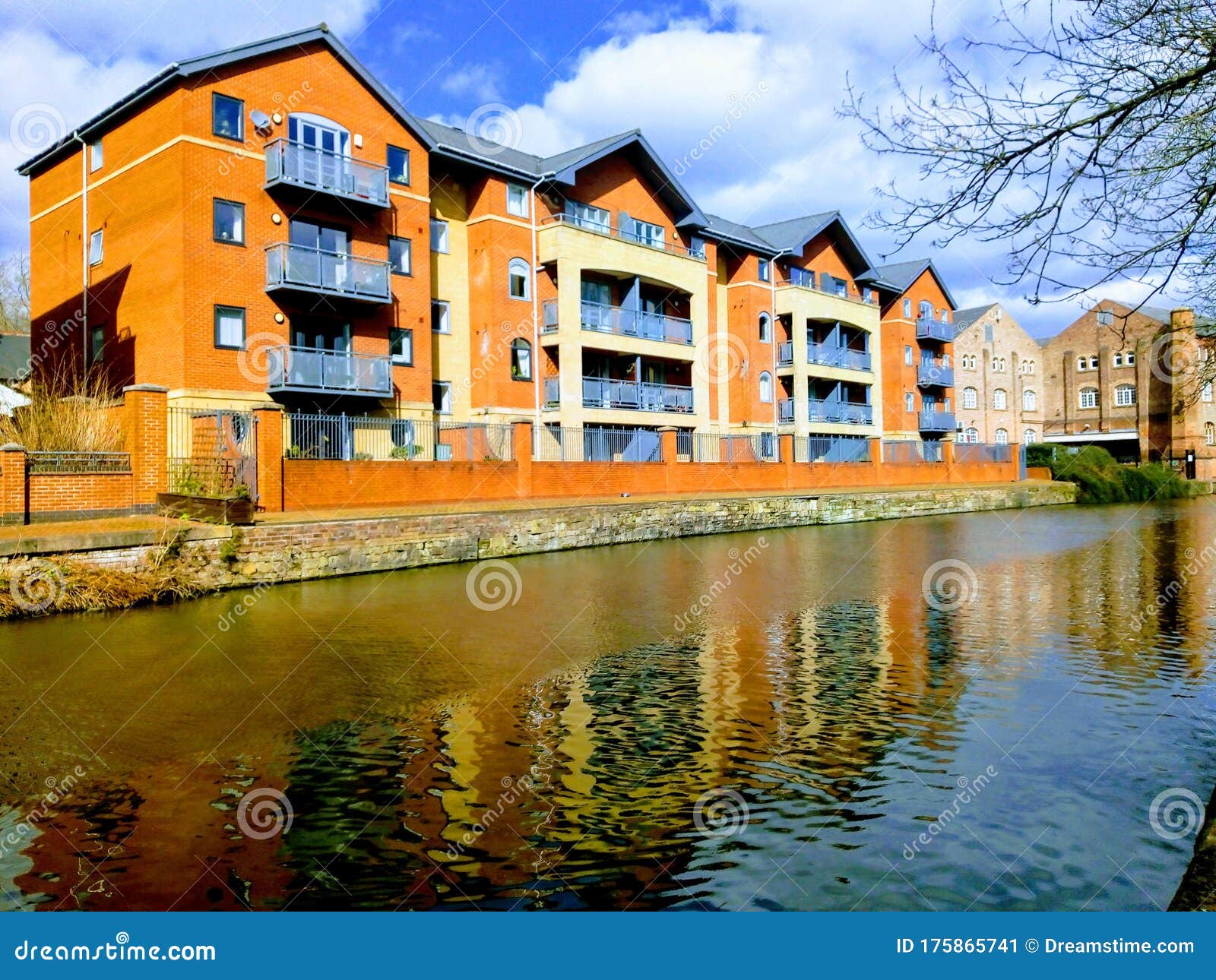 Modern Apartments by the Canal, Riverside Living Stock Image - Image of ...