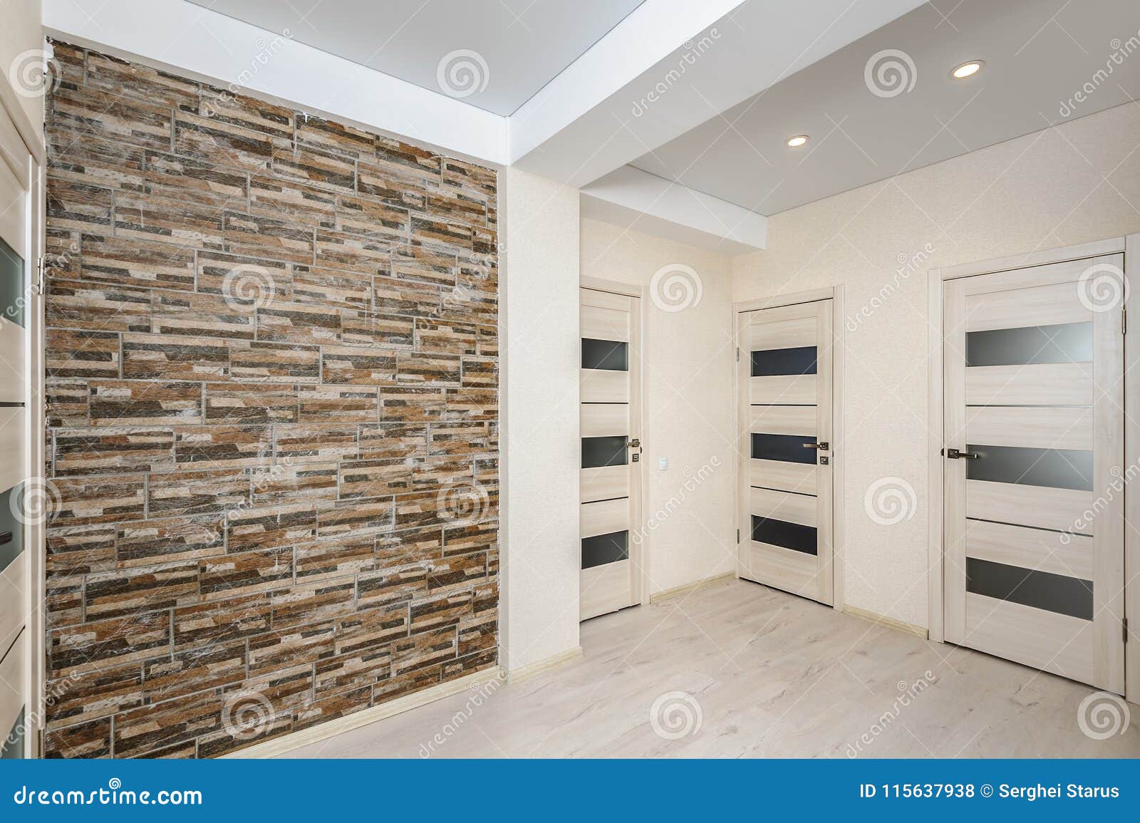 Modern Apartments Empty Hall with Room Doors Stock Photo - Image of ...