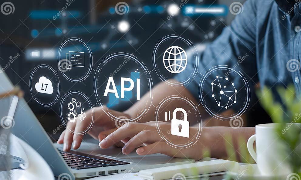 Modern API Development Secure Data Integration Programmer Working Laptop Technology Digital ...