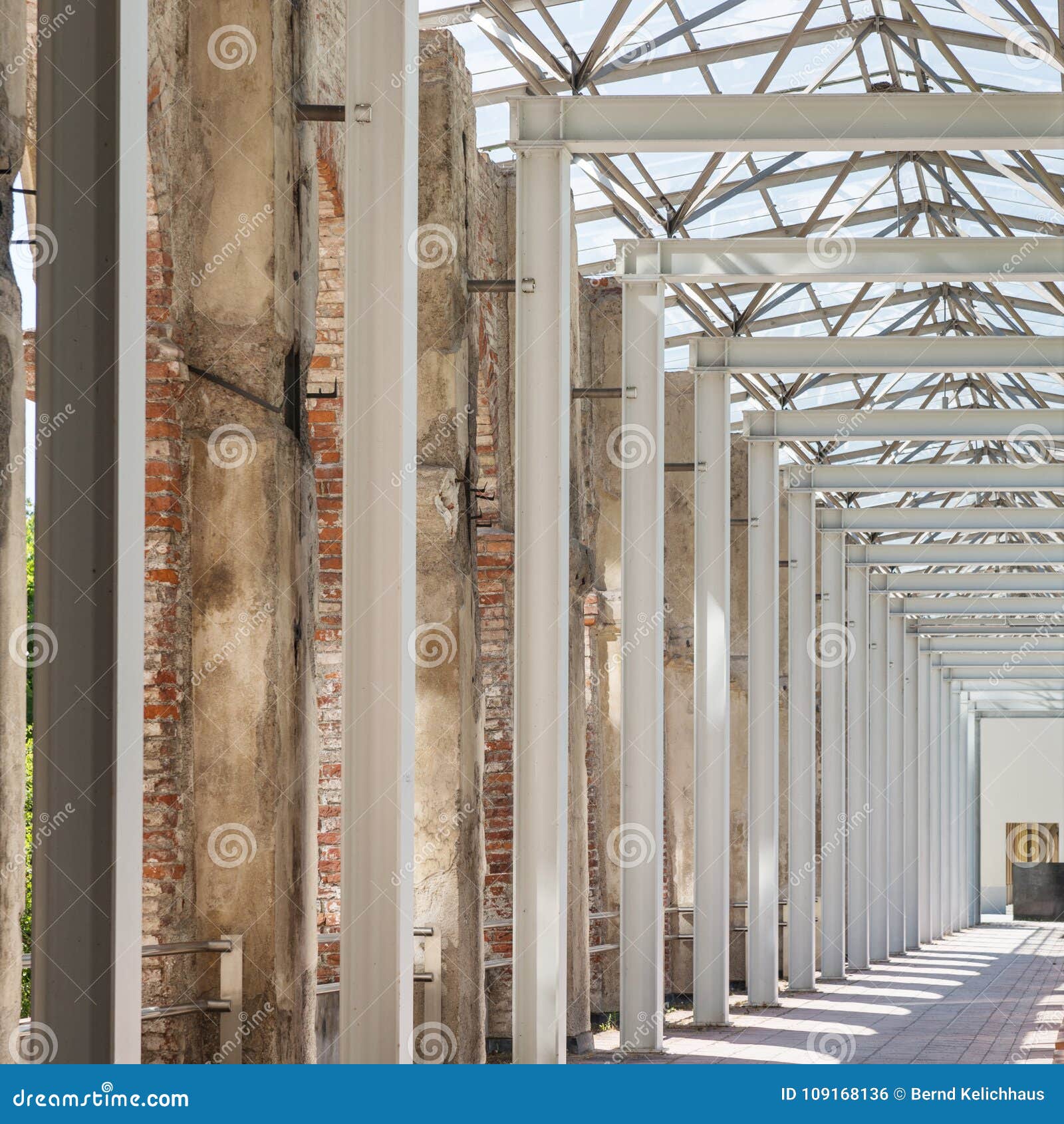 Modern Arcade with Vertical Metal Columns Stock Photo - Image of ...