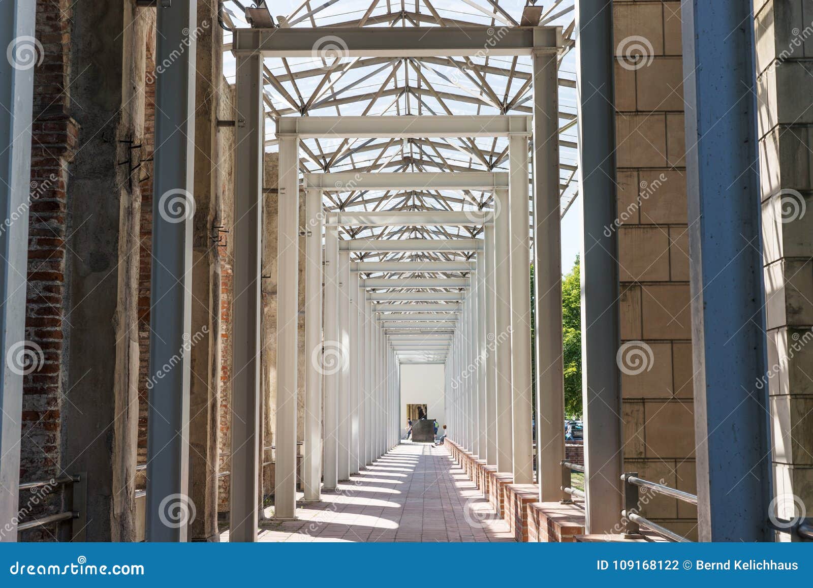 Modern Arcade with Vertical Metal Columns Stock Photo - Image of empty ...