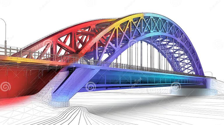 Modern Arch Bridge Construction D Model Rendering Stock Illustration ...