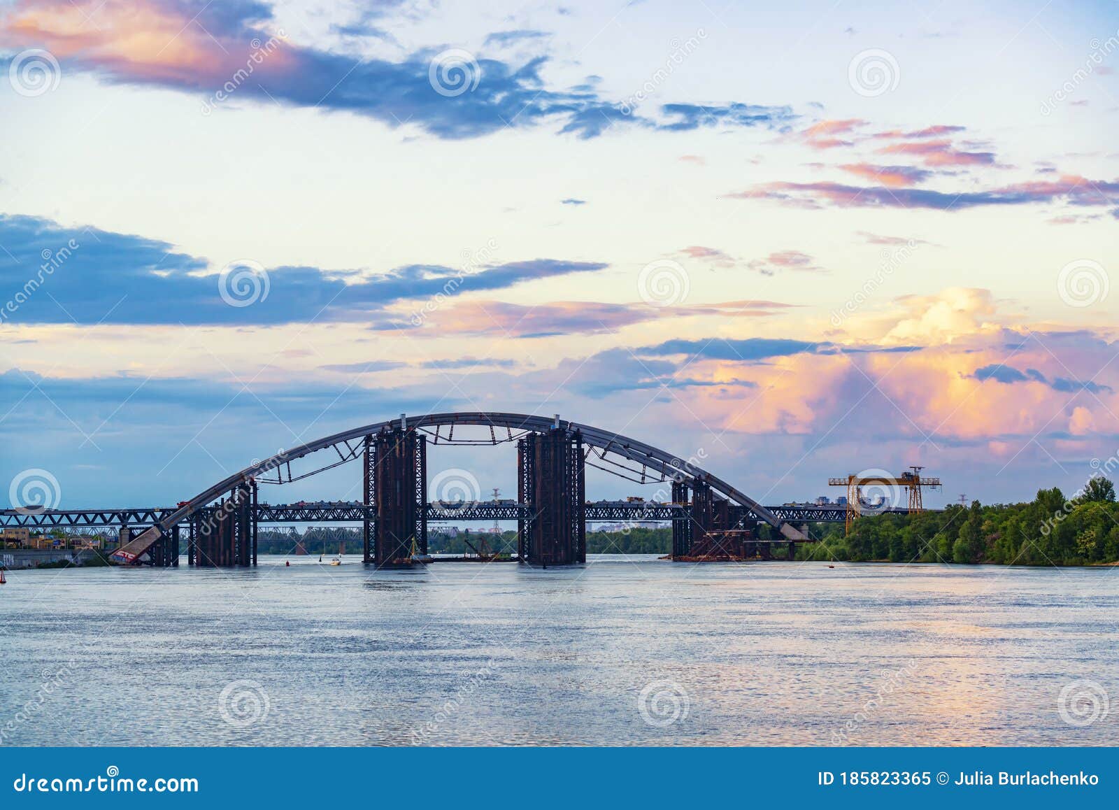 Modern Arch Bridge at the Sunset Stock Image - Image of kyiv, cityscape ...